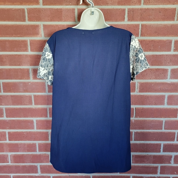 NICOLA | Tops | Nicola Brand Top Blue With Lace Overlay Front Sz L Bust ...